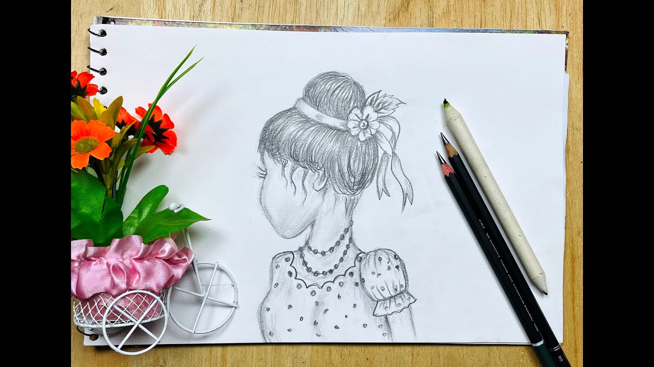 How to draw a girl with a Messy Bun Hair step by step | Easy girl ...