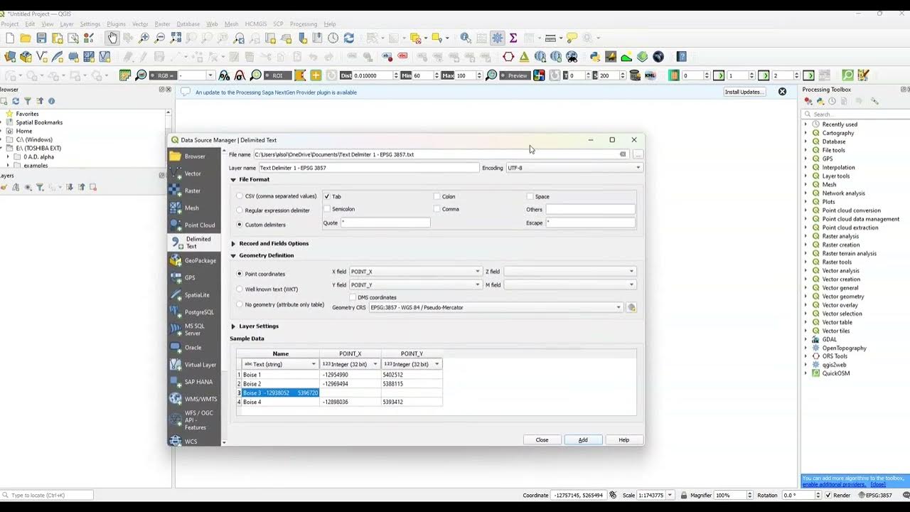 QGIS - Importing Delimited Text Files with Notepad - YouTube