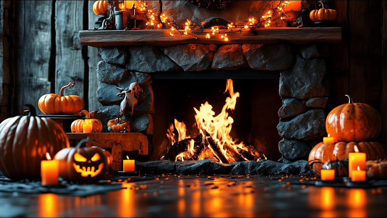 Spooky Halloween Fireplace 4K with Crackling Logs for a Cozy Haunted ...