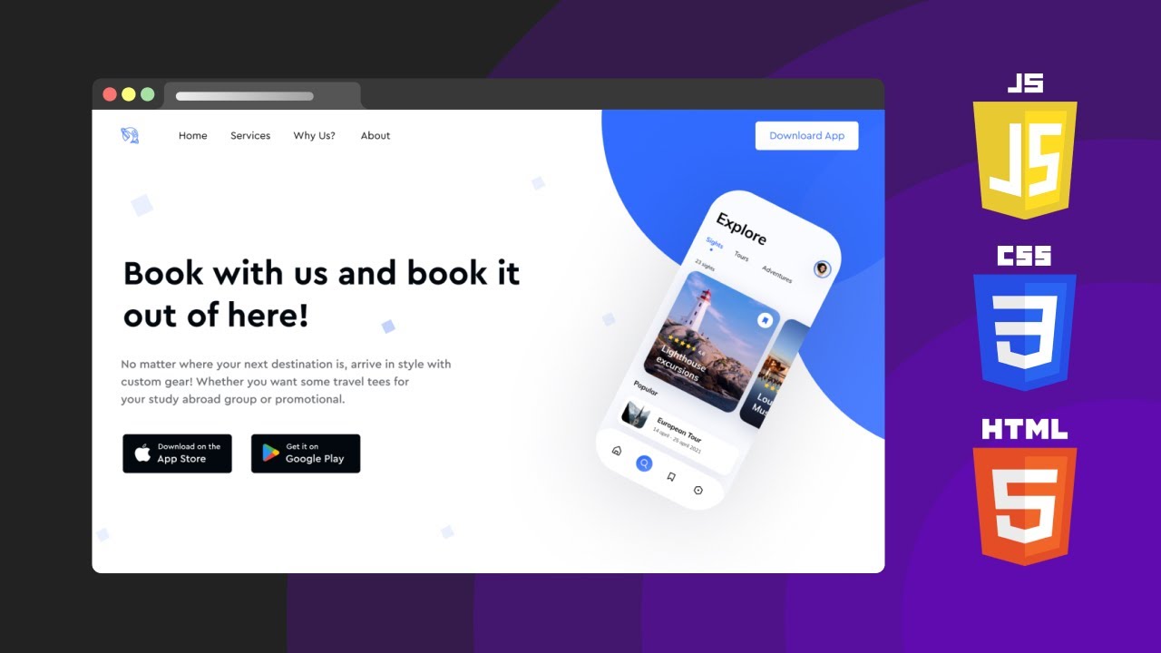 HTML, CSS, Javascript Landing Page Tutorial - Travel App - YouTube