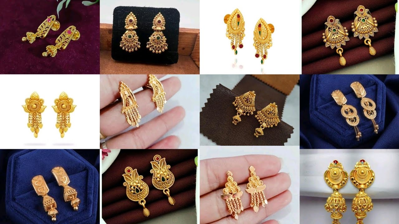Small Gold Earring Design / Small Gold Plated Earring Design / 1 gram ...