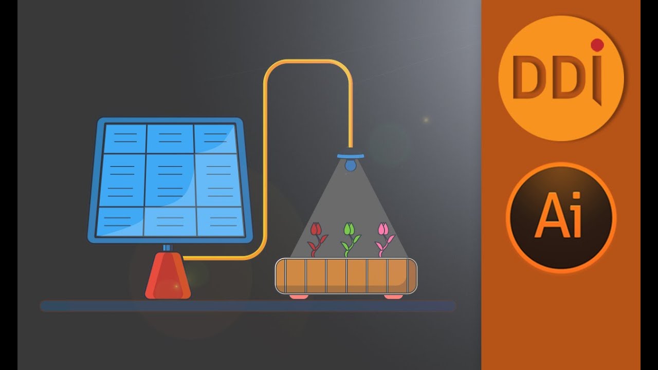 How to draw solar panel illuminating plants. In flat style. Vector ...