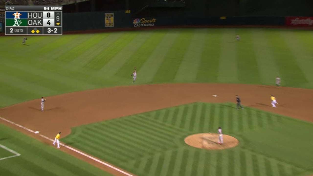 HOU@OAK: Correa leaves feet to rob Pinder, end game - YouTube