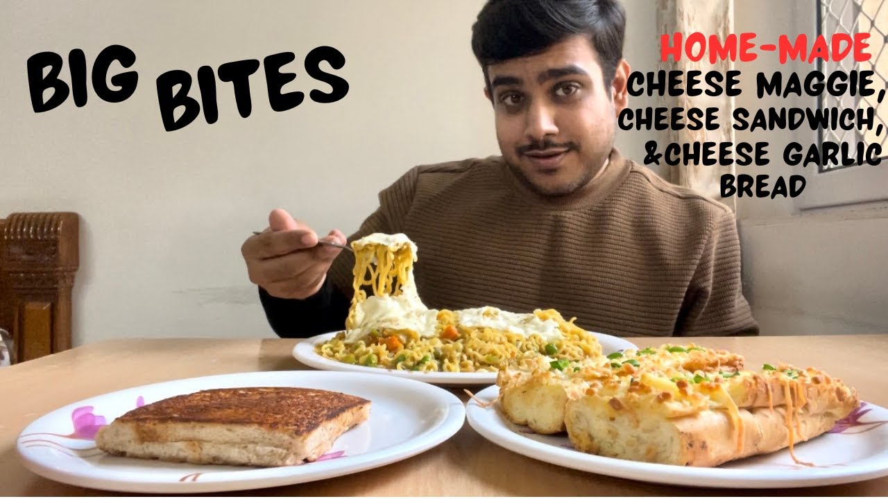 Home-Made Cheese Overload Maggi ,Cheese Garlic Bread and Cheese ...