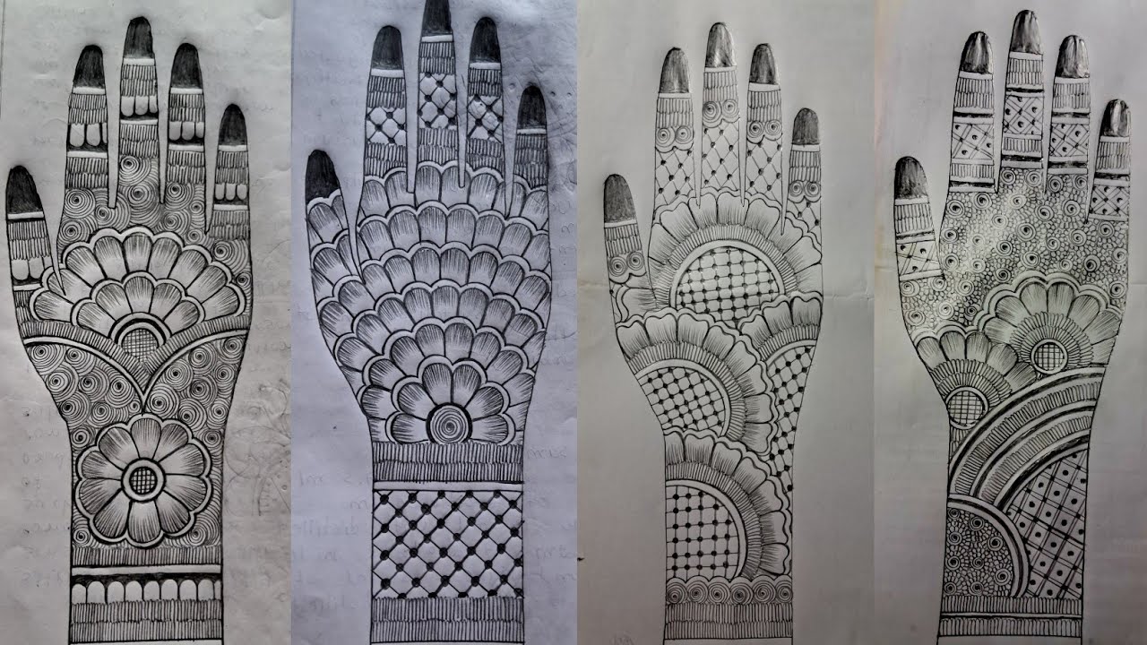 Best 4 Easy Bridal Mehndi Design For Hand's || Pencil Shading Mehndi ...