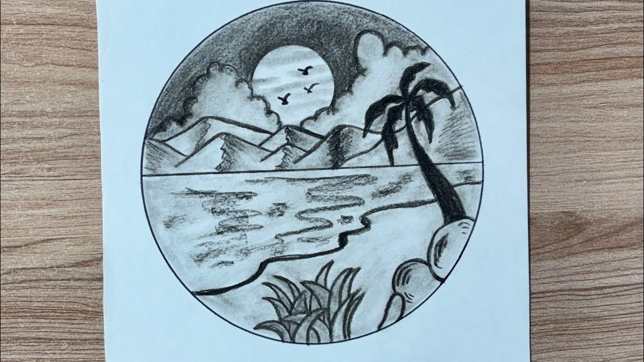 Easy Circle Drawing-Beach Scenery|| Circle Scenery Drawing for ...