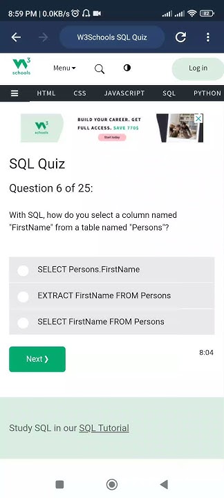 Class 56 W3schools Sql Quiz Question 6 By Sandeep Dalal Cse Sql Interview Questions And