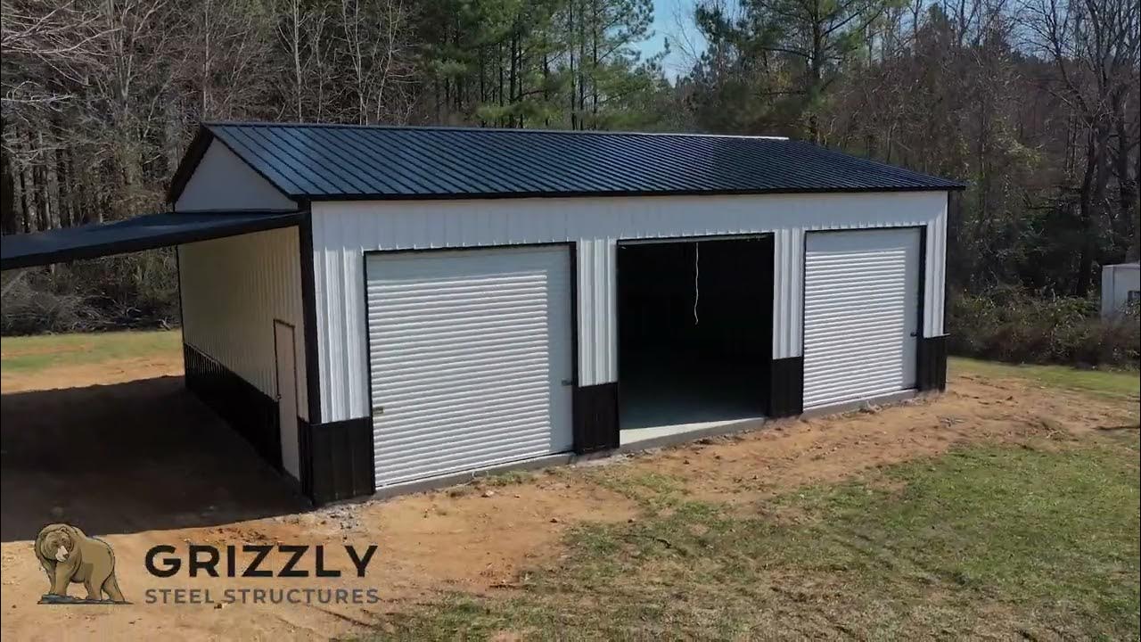 Grizzly Steel Structures - 30x40 Garage w/ 12x30 Lean-to - YouTube