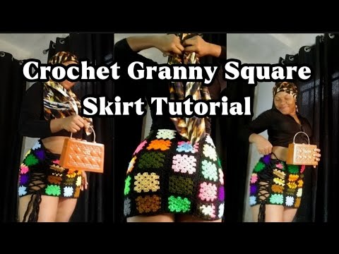 How to crochet granny square skirt ( Crochet skirt tutorial ||   granny square pattern)