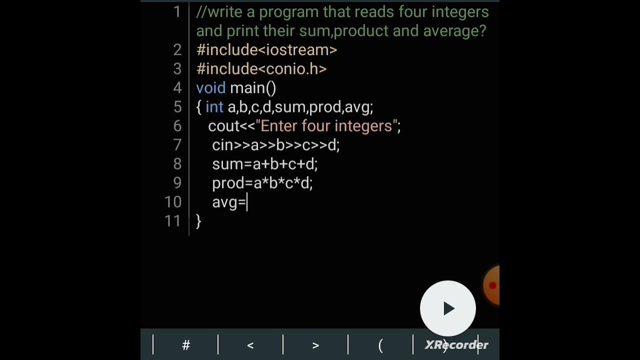 write a program that reads four integers & print their sum,prod & avg. #easy#programming#class12 ...