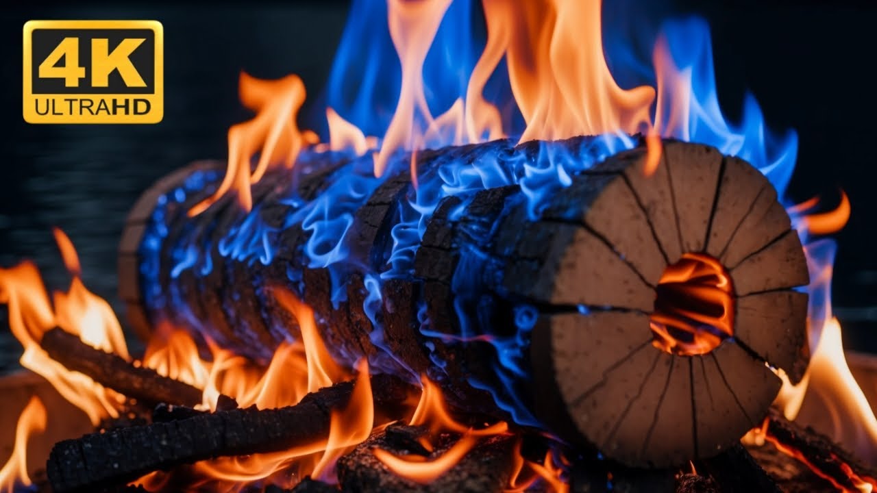 Burning Logs with Gentle Crackling and Mesmerizing Blue-Orange Fire ...