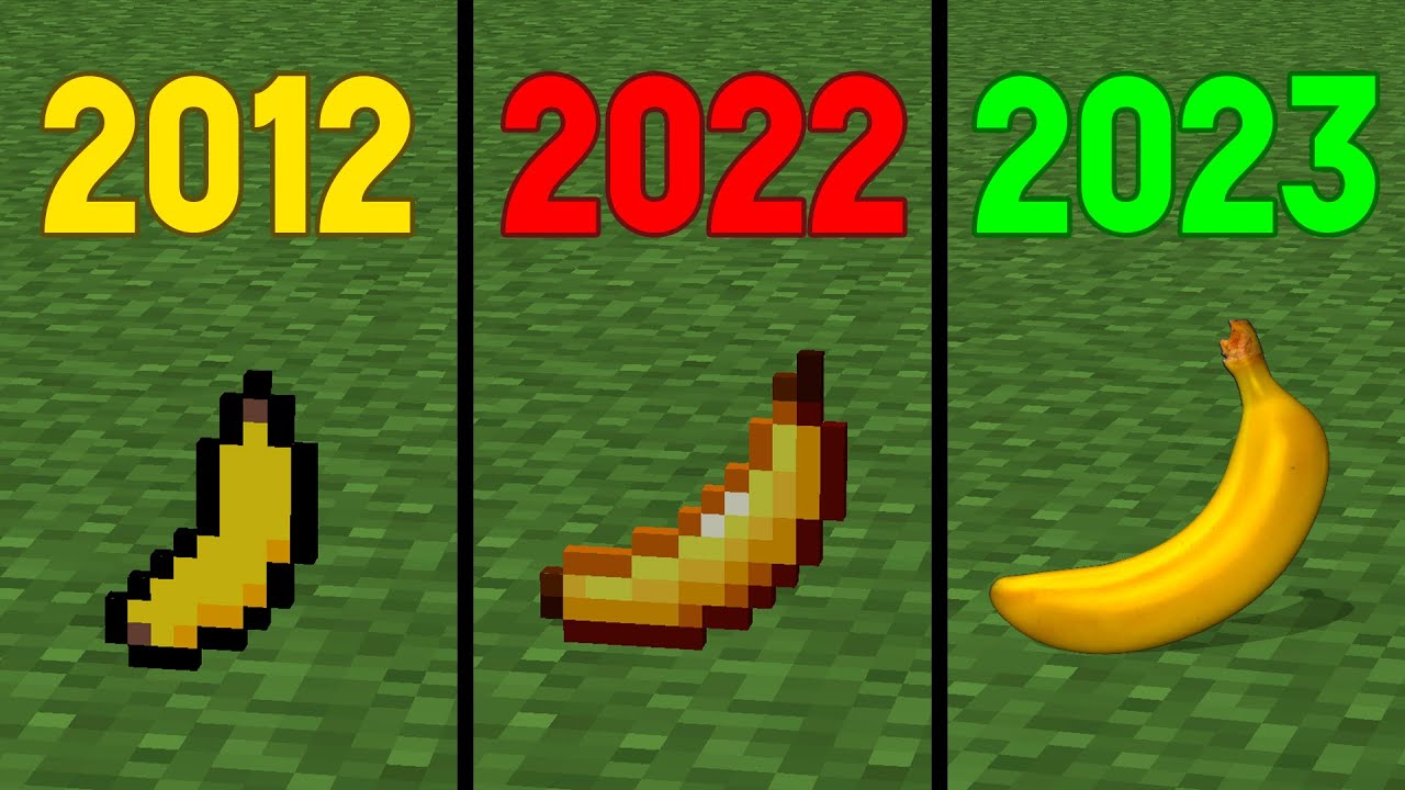 minecraft banana textures 2012 vs 2022 vs 2023 - YouTube