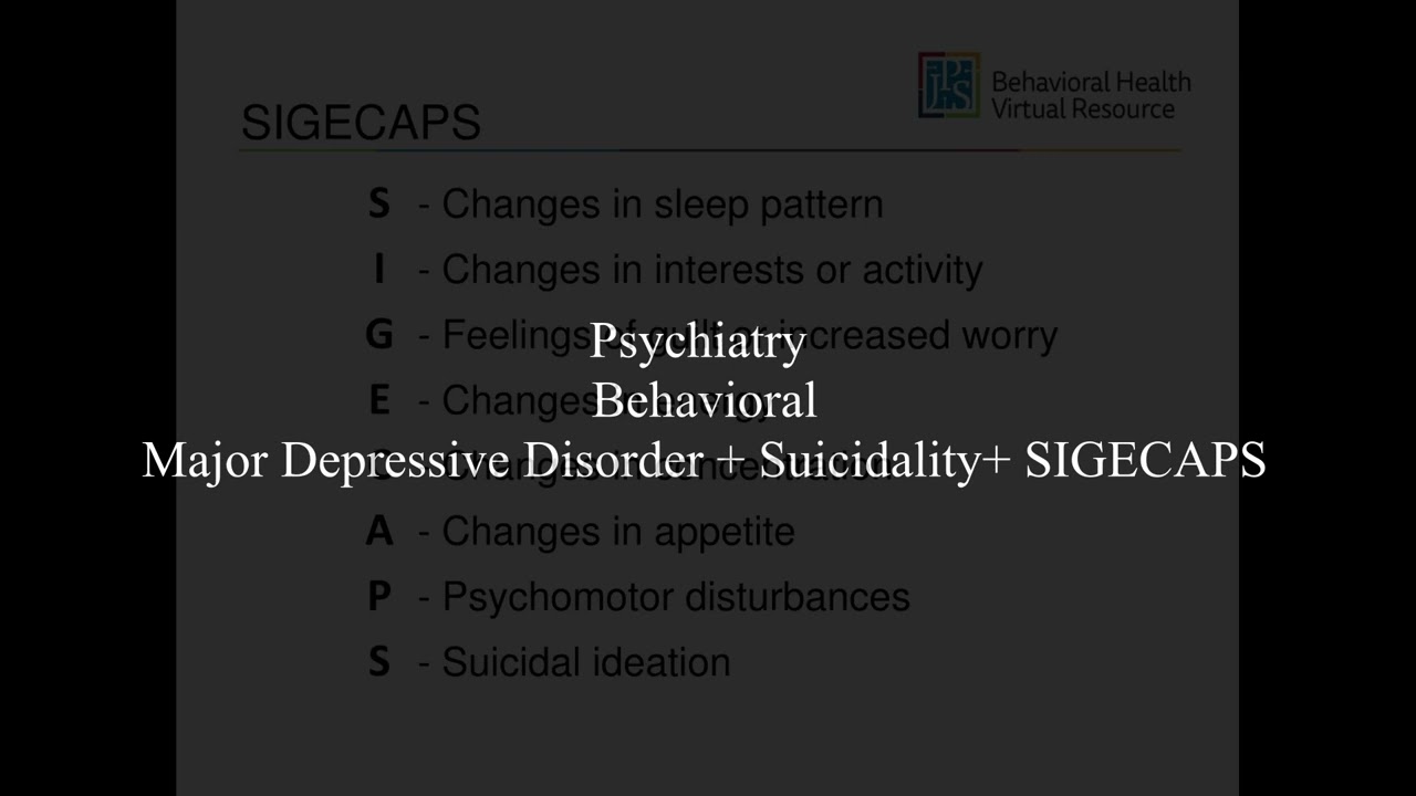 Psych, Behavioral, MDD + Suicidality + SIGECAPS - YouTube