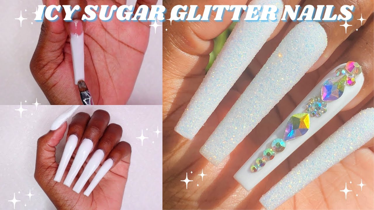 BEGINNER FRIENDLY WINTER POLYGEL NAILS | ICY SUGAR GLITTER NAIL ...