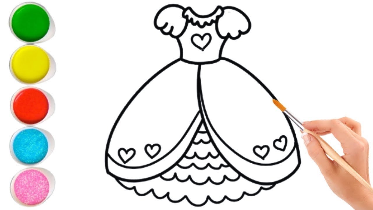 how to draw princess dress drawing and coloring for kids and toddlers ...