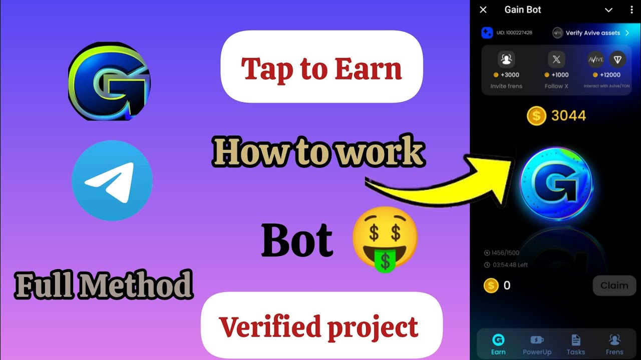 How to work Gain Bot | Tap to Earn Money | Telegram Project #telegram # ...