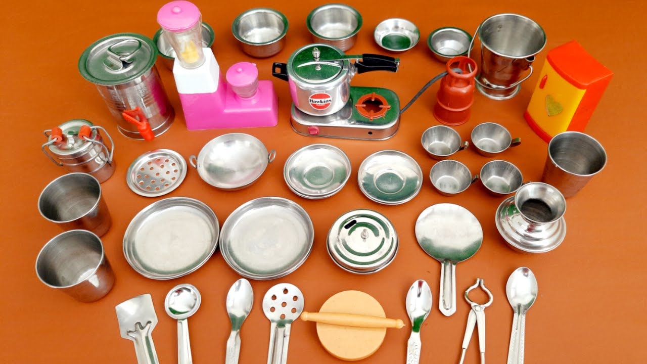 Unboxing Miniature Steel Full Kitchen Set Collection | Cooking Game ...