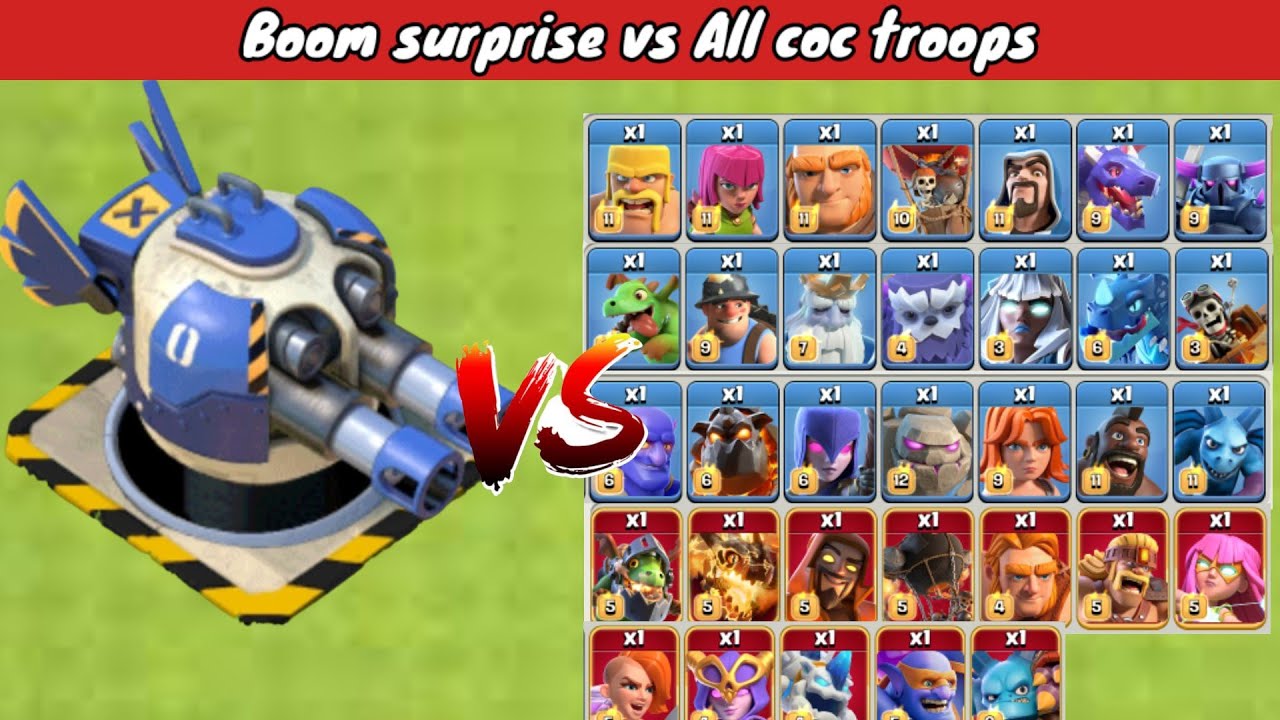 boom surprise vs all coc troops attack experiment - YouTube