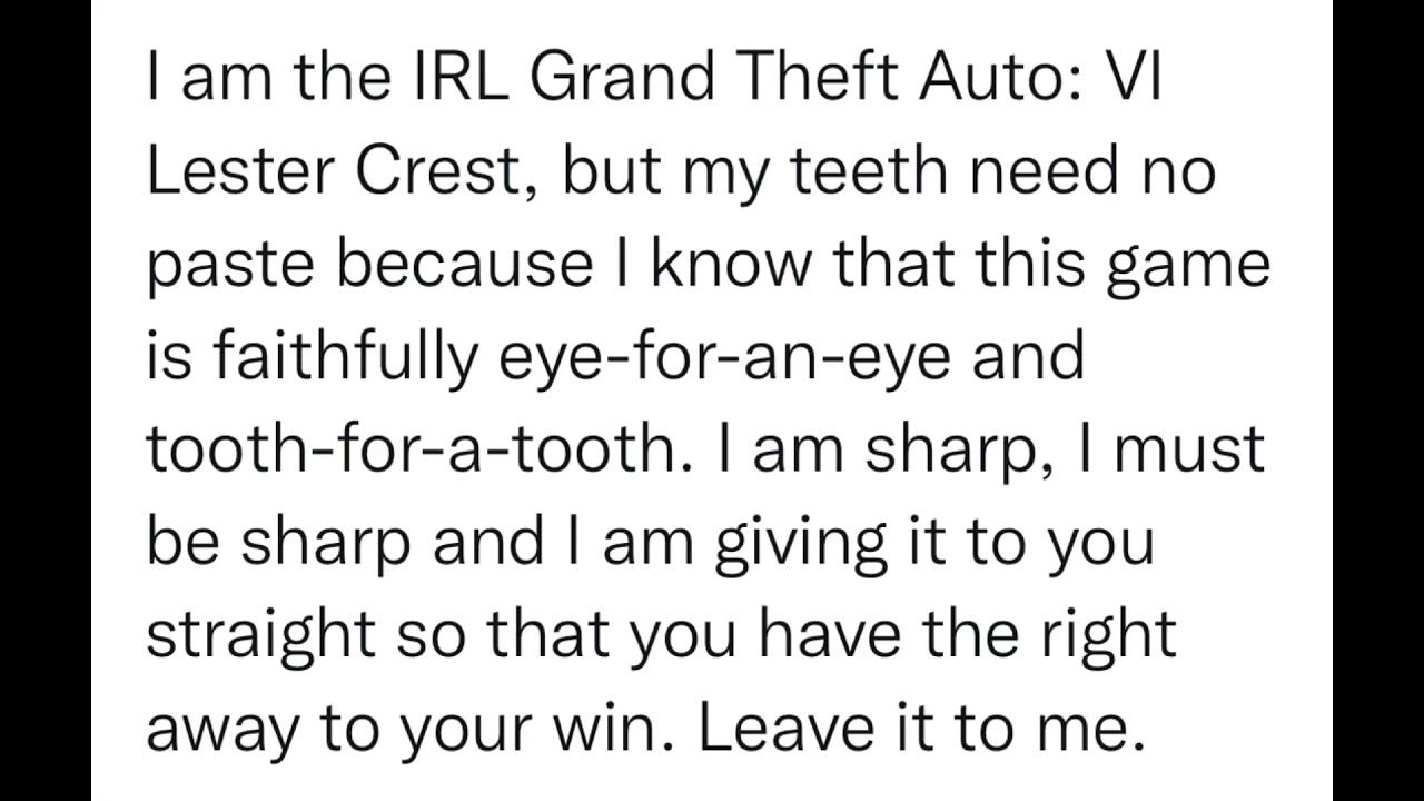 Grand Theft Auto: VI IRL Lester Crest | Leave it to Me - YouTube