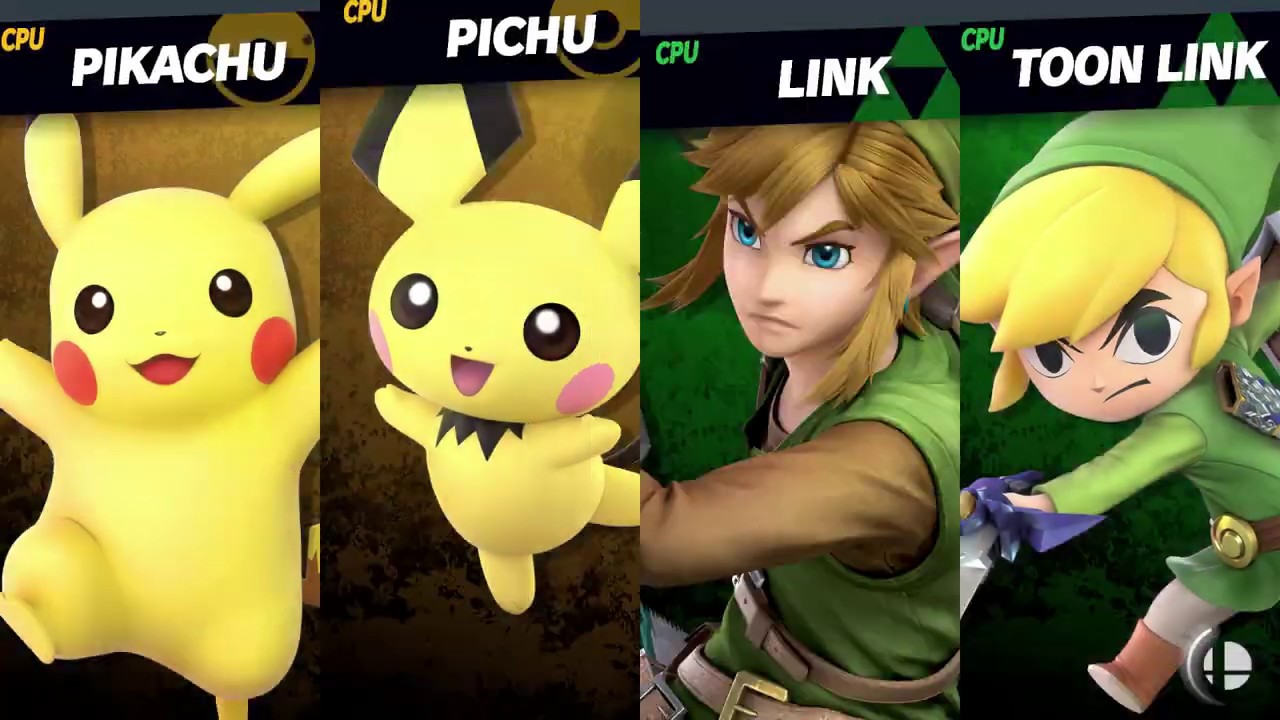 Super Smash Bros Ultimate; Pikachu and Pichu VS Link and Toon Link ...