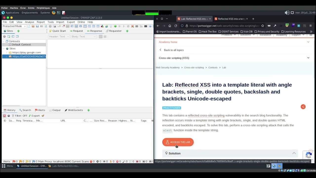 Lab: Reflected XSS into a template literal with angle brackets, quotes ...