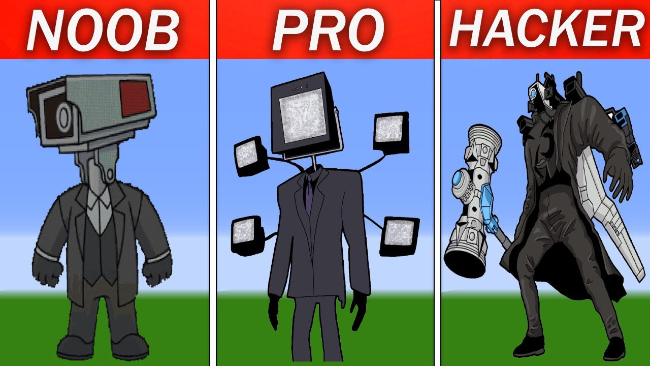 Cameraman Titan Pixel Art : Noob, Pro, HACKER! Skibidi Toilet ...