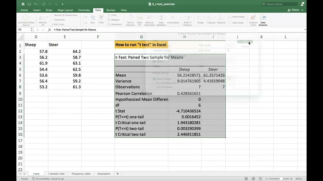 How To Perform T Test In Microsoft Excel Youtube