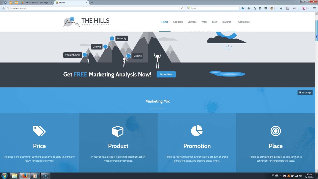 SP Page Builder PRO preview - The Hills Marketing Joomla Template - YouTube