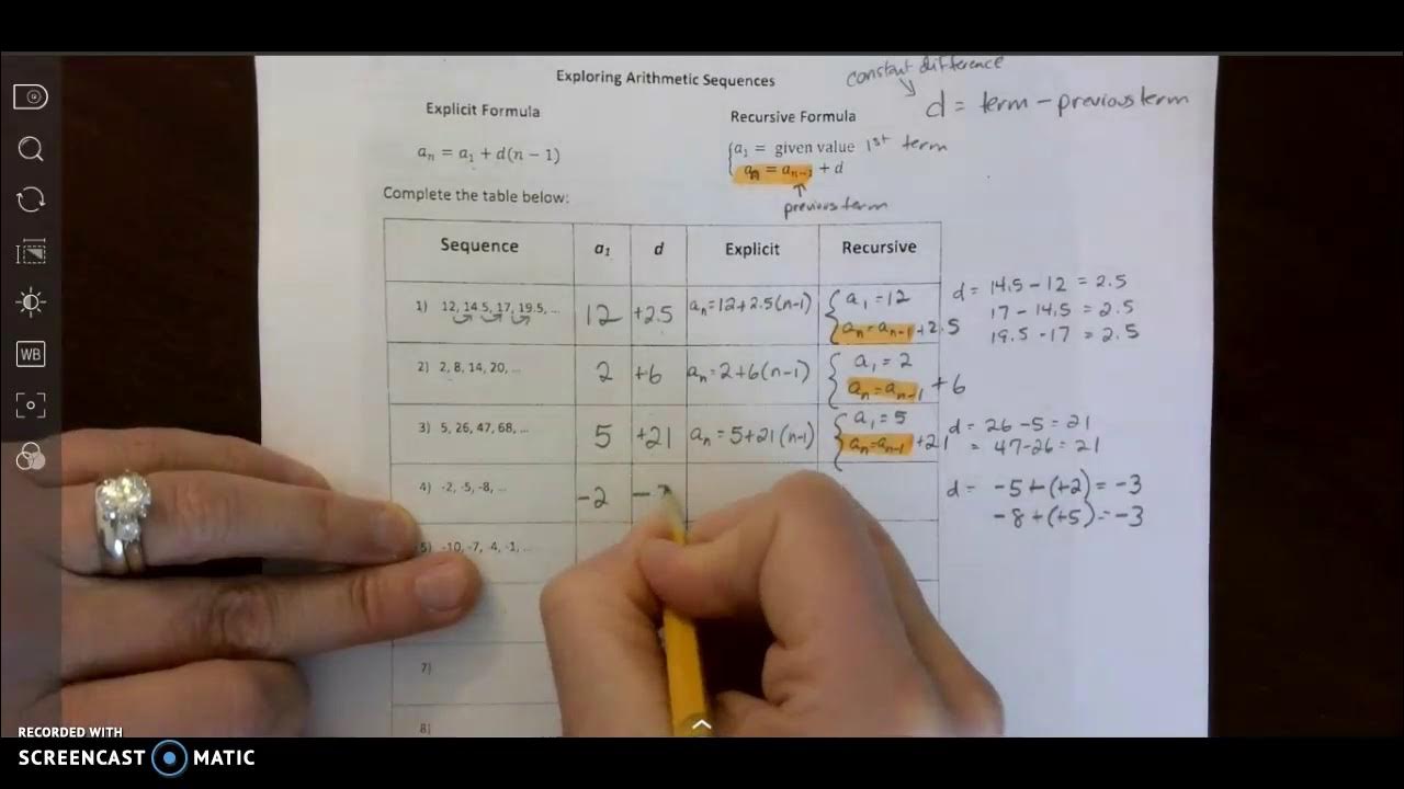 Explicit and Recursive Sequences Practice (entire worksheet) - YouTube