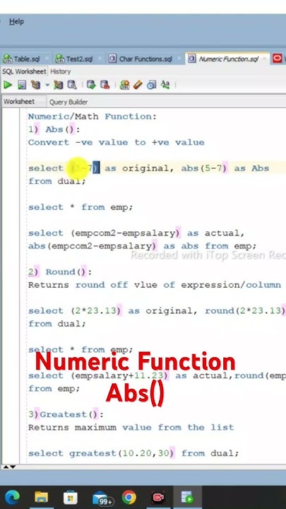 Numeric Function: ABS Function in SQL #oracledatabase #coding # ...