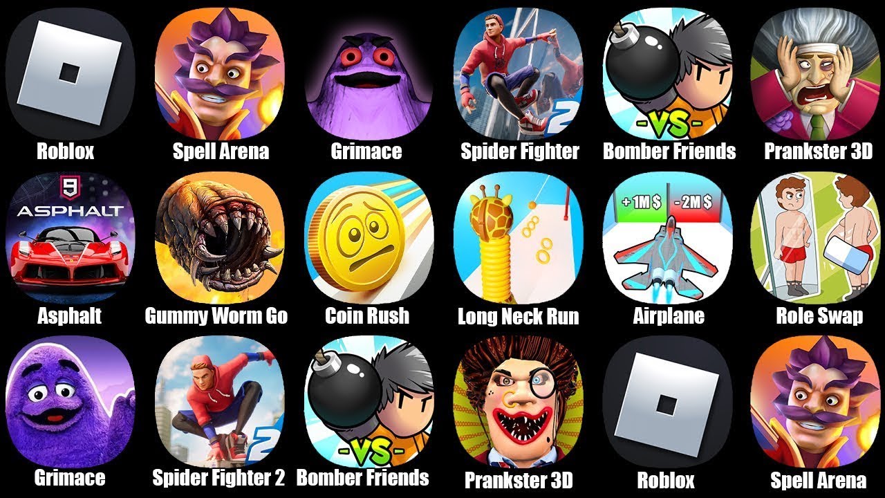 Roblox,Spell Arena,Grimace Monster DOP Story,Spider Fighter 2,Bomber ...