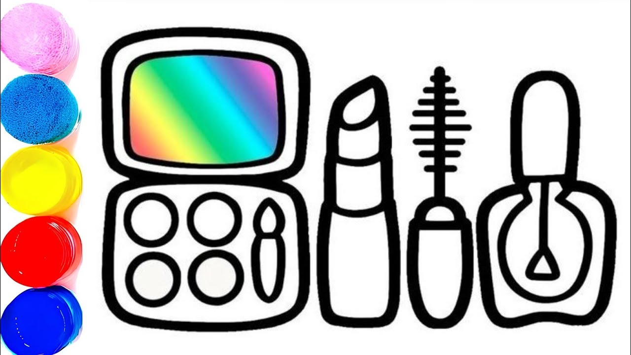 How to draw a makeup kit and lipsticks for kids || makeup kit drawing ...