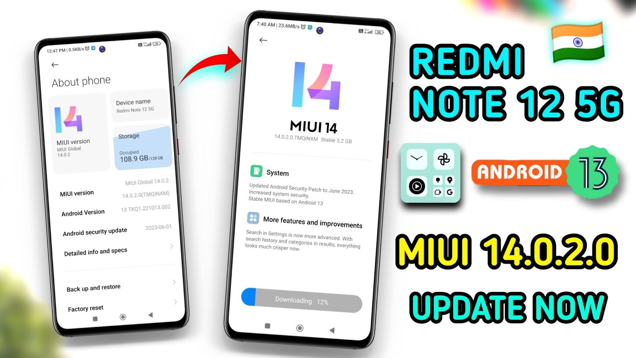 🇮🇳 Redmi Note 12 5G Android 13 Update Released | Redmi Note 12 5G Miui ...