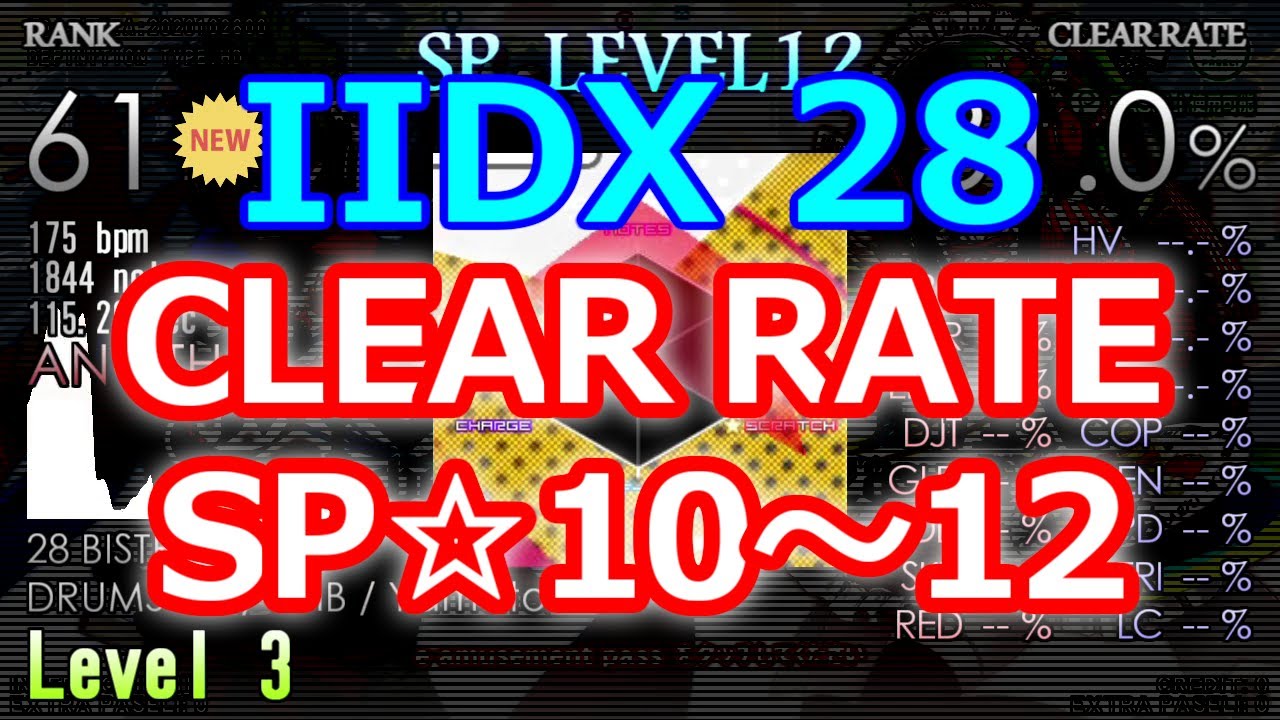 [beatmaniaIIDX] IIDX 28 SP☆10～12 CLEAR RATE RANKING【弐寺】 - YouTube
