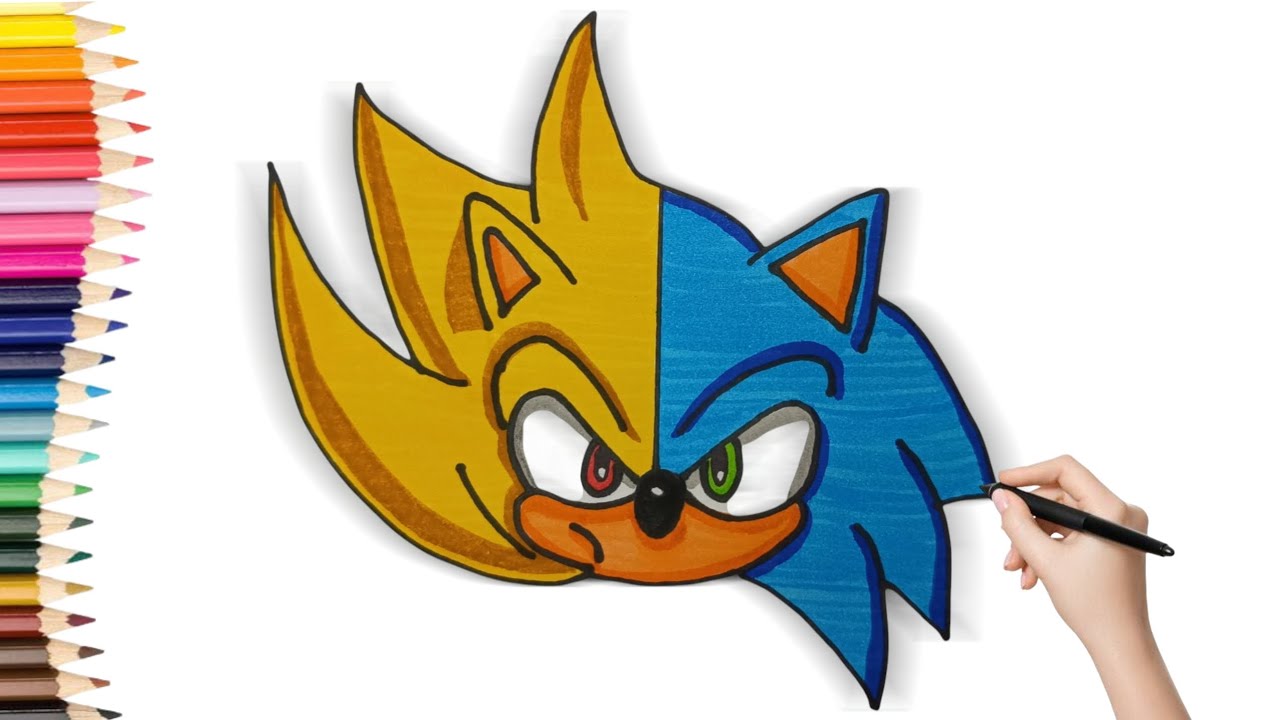 How to draw Sonic Vs Super Sonic / Kids drawing, colouring & painting ...