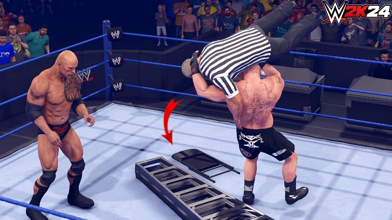 WWE 2k24 - Brock Lesnar '14 vs The Rock: Special Guest Referee Cody ...