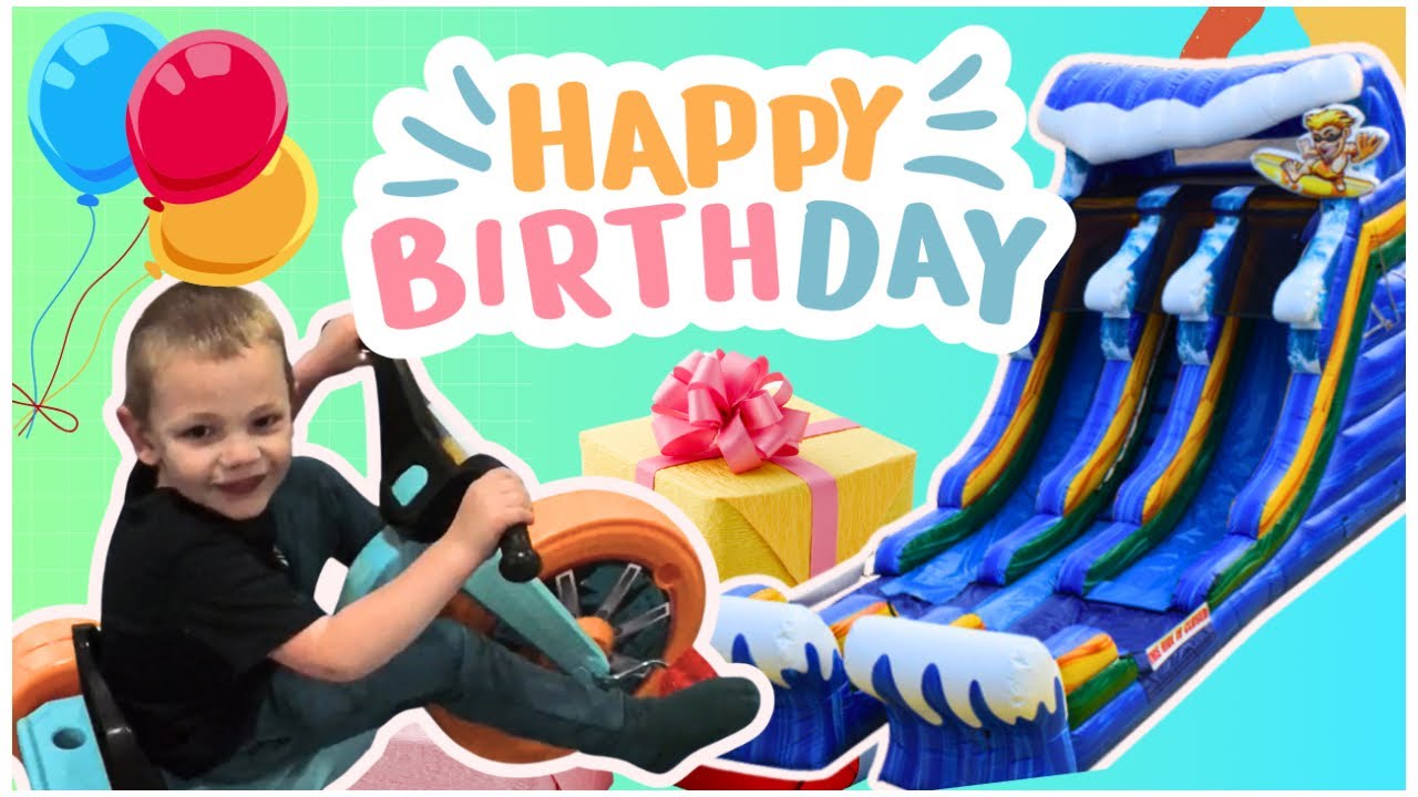 HAPPY BIRTHDAY!!! 🎉Having fun on the big inflatable SLIDE! Slow motion ...