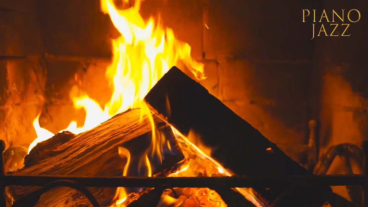 🔥 Crackling Fireplace 4K with Burning Logs and Soft Piano Jazz, Fire ...
