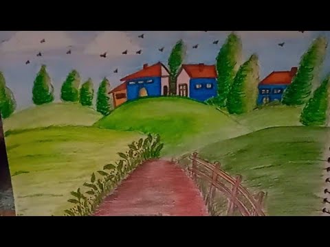 Cartoon Scenery Drawing simple and easy - YouTube