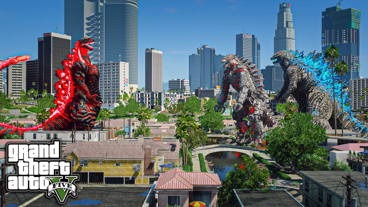 Red Shin Godzilla vs Atomic Godzilla, Mechagodzilla Epic Fight ( GTA V ...