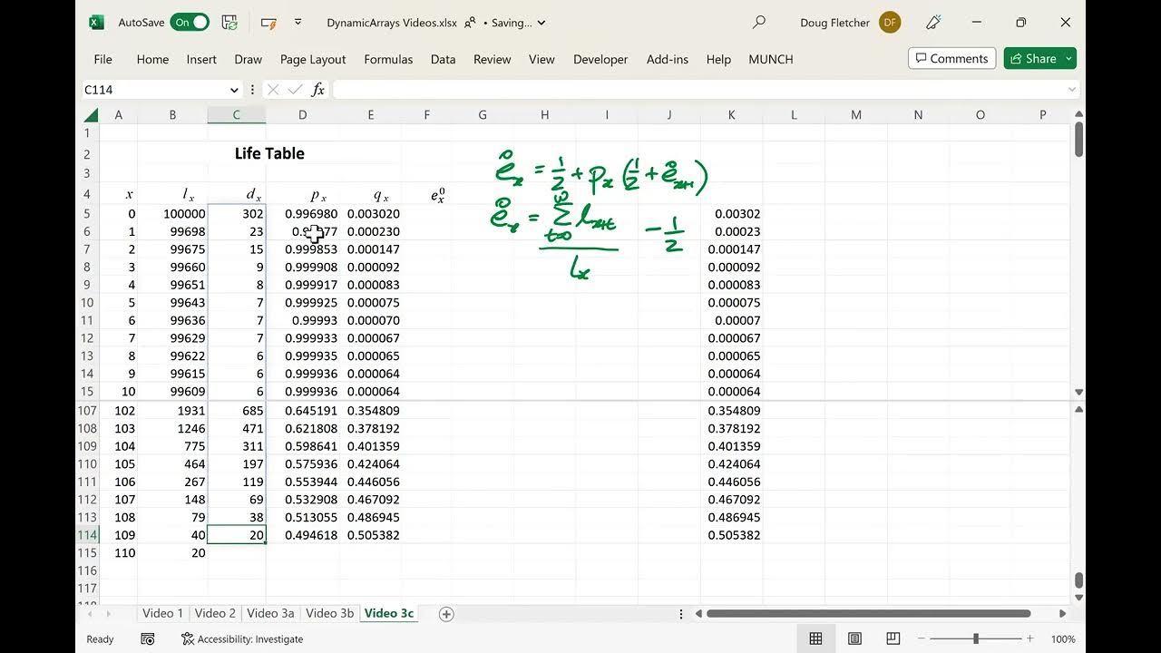 ACST1052 Excel Demo: Using Dynamic Arrays to build a Life Table - YouTube