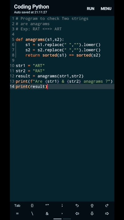"Checking Anagram string" Most Frequently asked python interview questions #python #interview ...