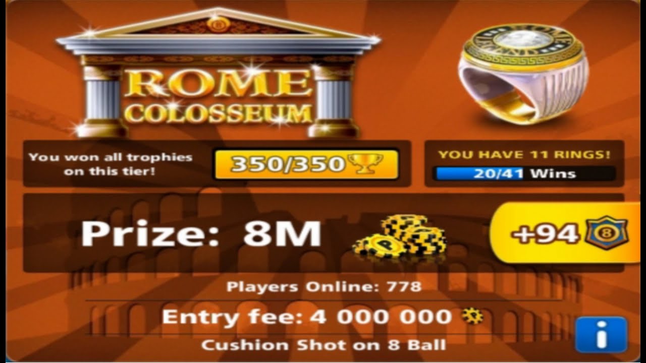 8 ball pool// 4times wins at ROME COLOSSEUM prize 8million// - YouTube