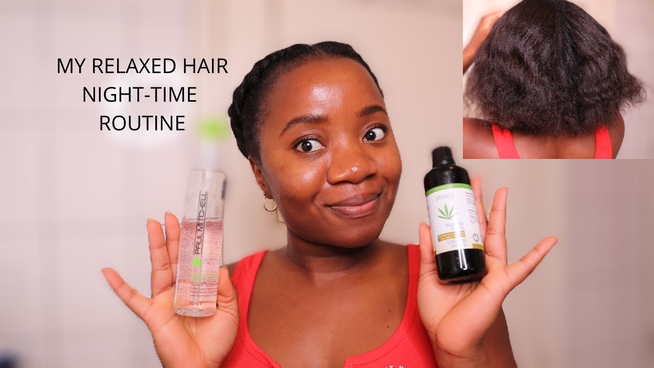 MY RELAXED HAIR NIGHT-TIME ROUTINE | Basic and simple - YouTube