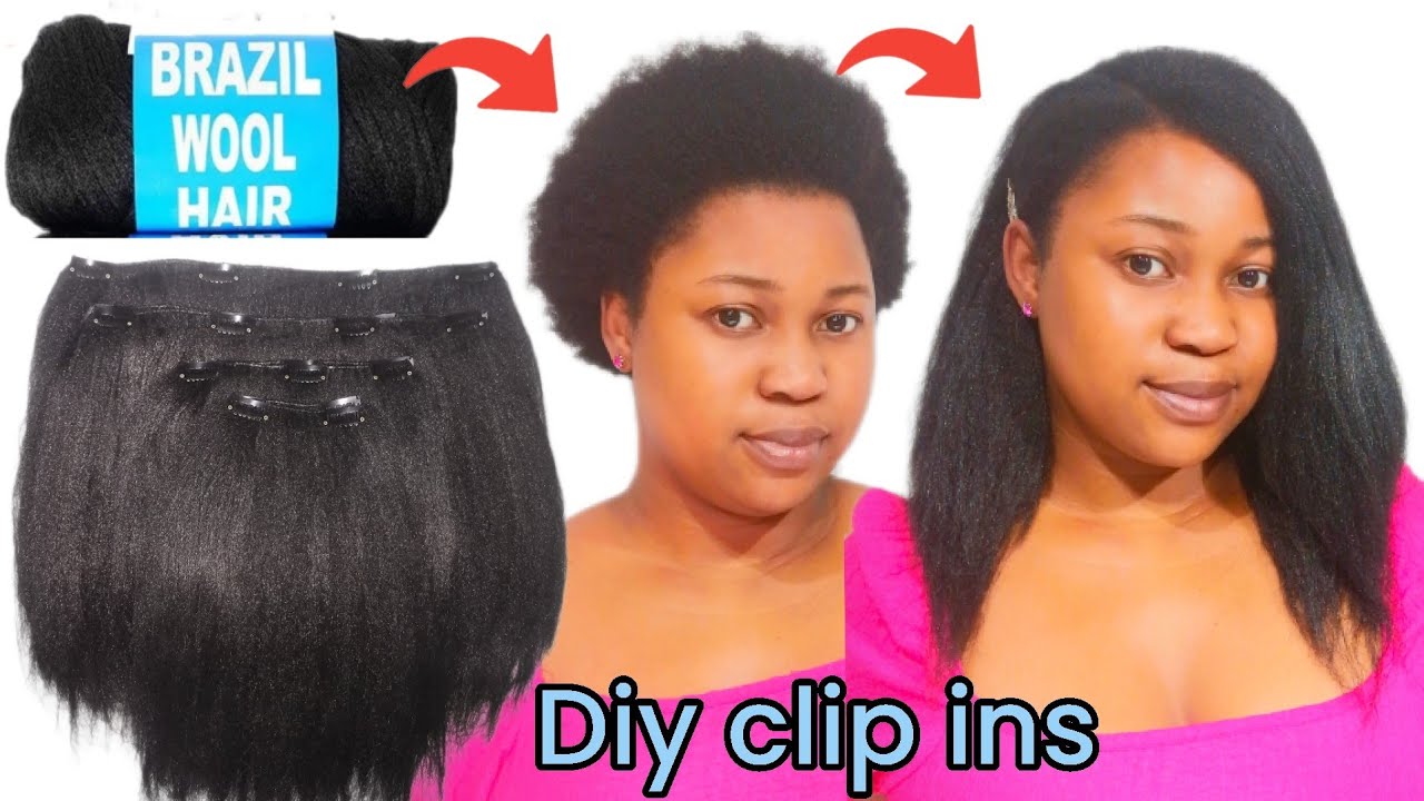 Easy Clip in Hair Extensions Using Brazilian Wool | Diy Clip in ...
