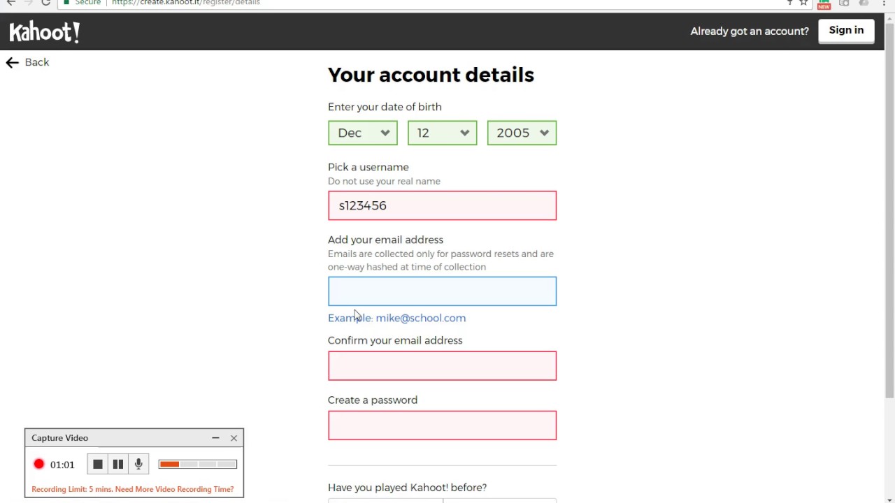 Creating a student Kahoot Account - YouTube