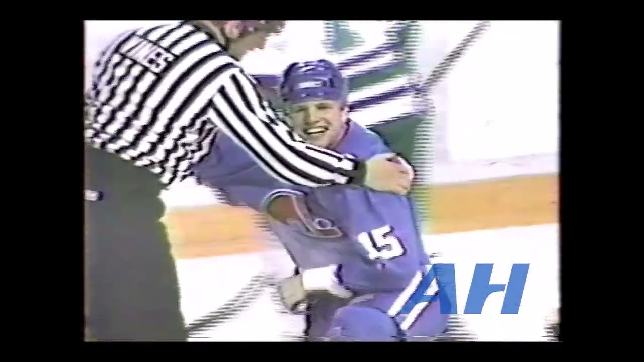 NHL Feb. 21, 1990 Adam Burt,HFD v Darin Kimble,QUE Hartford Whalers ...