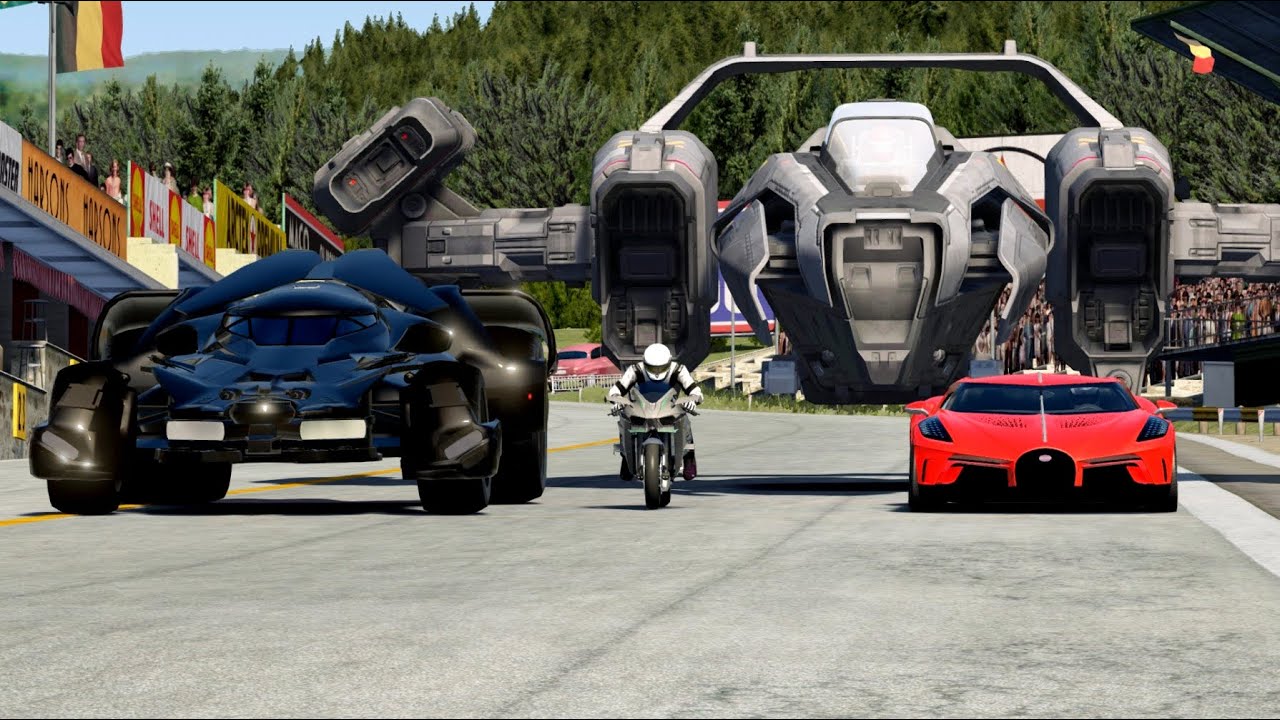 Batmobile vs Kawasaki Ninja H2R vs Bugatti La Voiture Noire vs SF ...