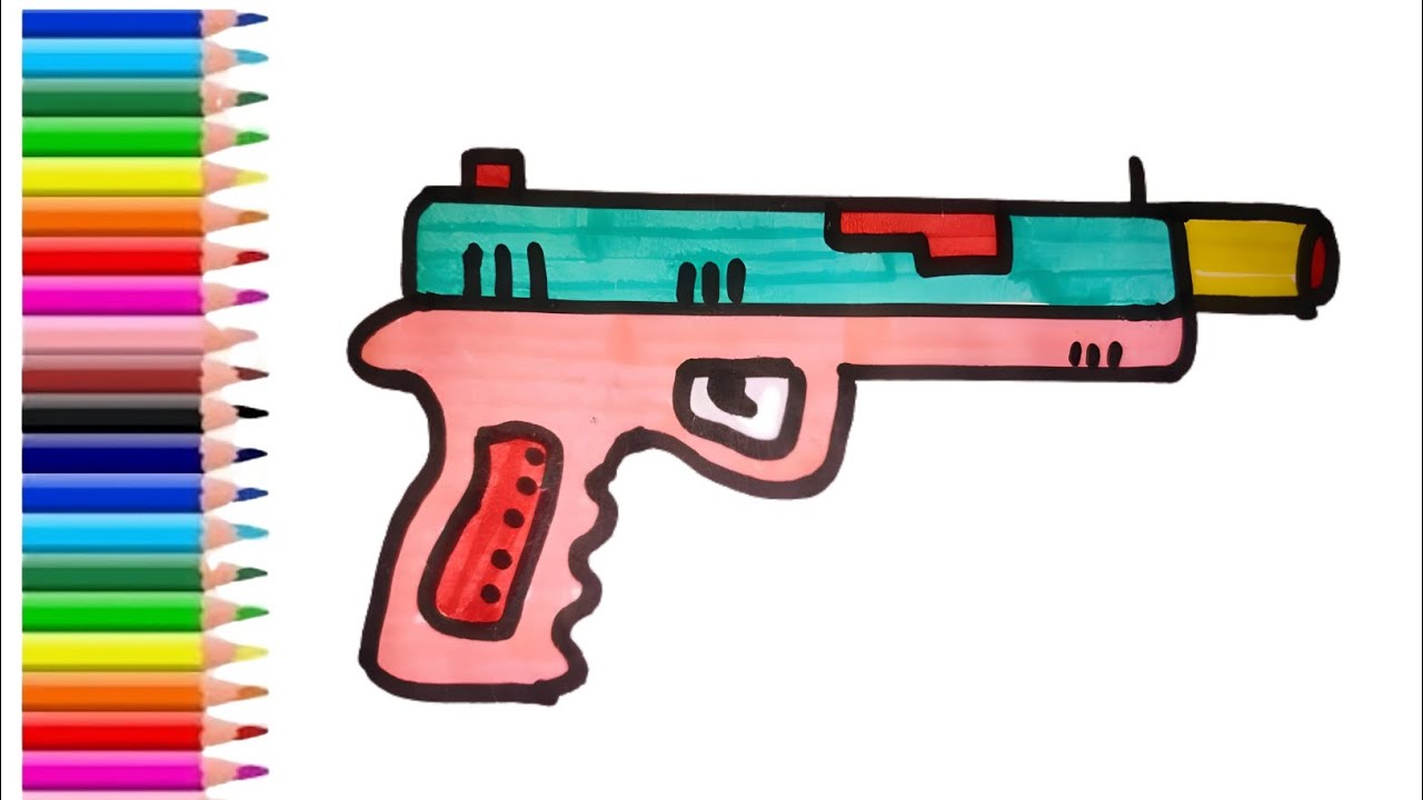 Toy Gun Drawing, Painting and colouring for kids | Let's Draw , paint ...