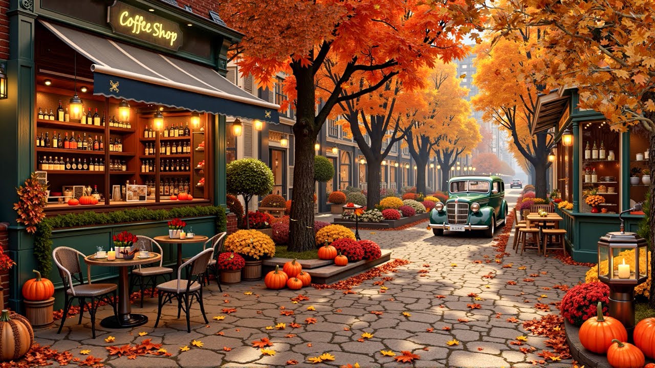 Soft Autumn Jazz Music to Calm, Relax 🍂 Vintage Outdoor Cafe in the Old ...
